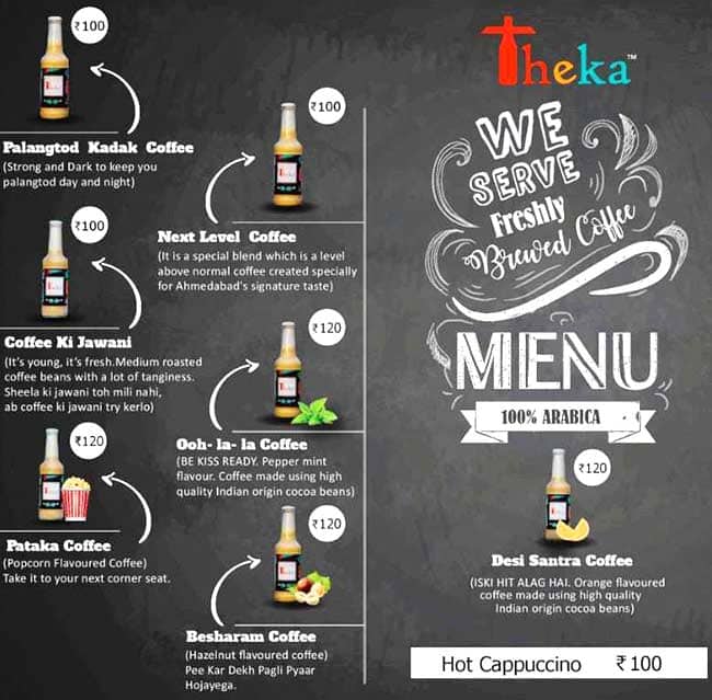 Menu of Theka, Mani Nagar, Ahmedabad