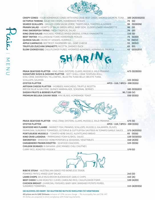 Praia Restaurant & Lounge - FIVE Palm Jumeirah Menu - Zomato