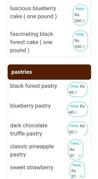 Menu at The Baines Bakery, Jhansi, Charkhamba gariyaphatak
