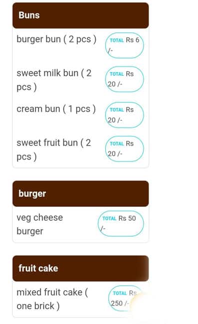 Menu at The Baines Bakery, Jhansi, Charkhamba gariyaphatak