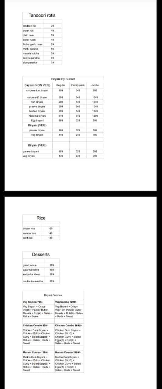 Menu of Mega Kitchen, Gandipet, Hyderabad