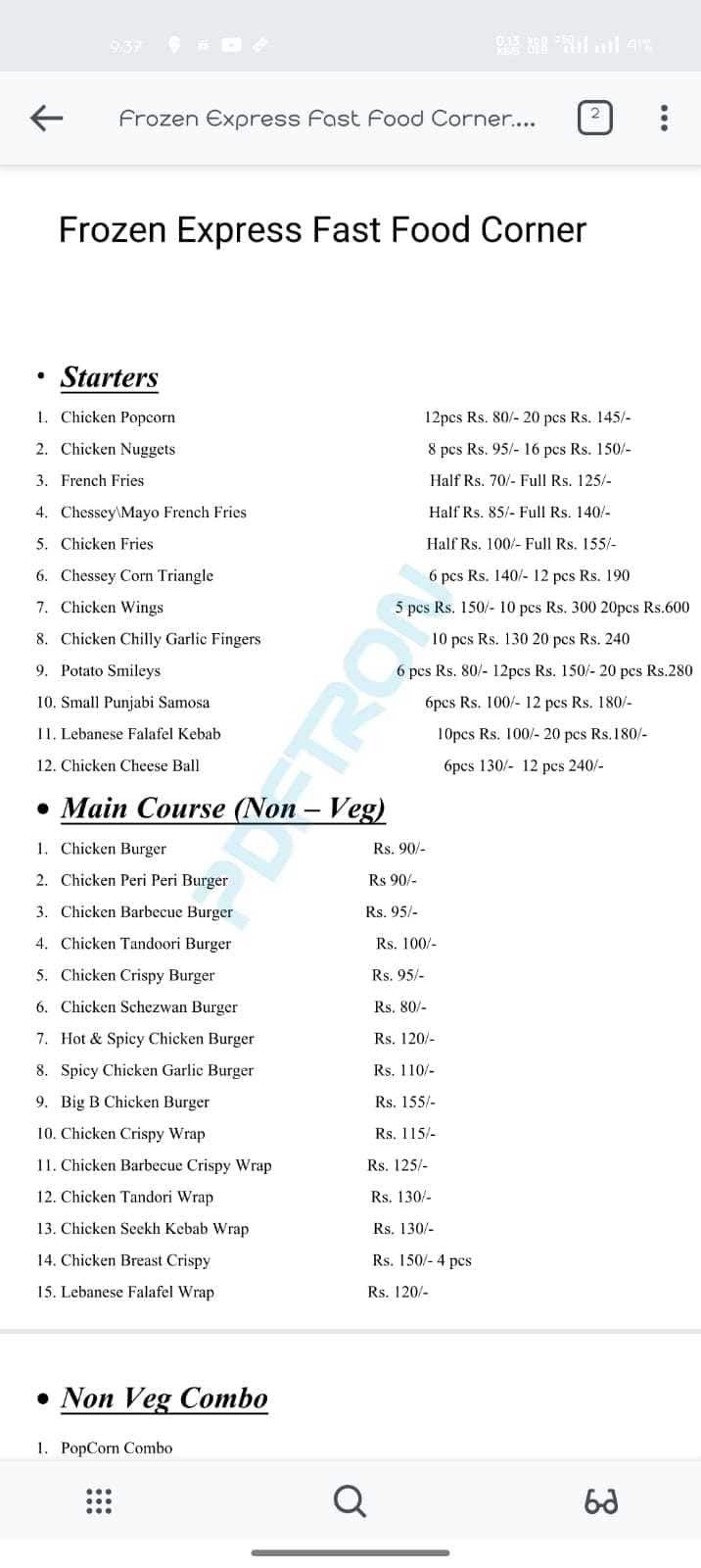 Menu of Frozen Express, Mira Road, Mumbai