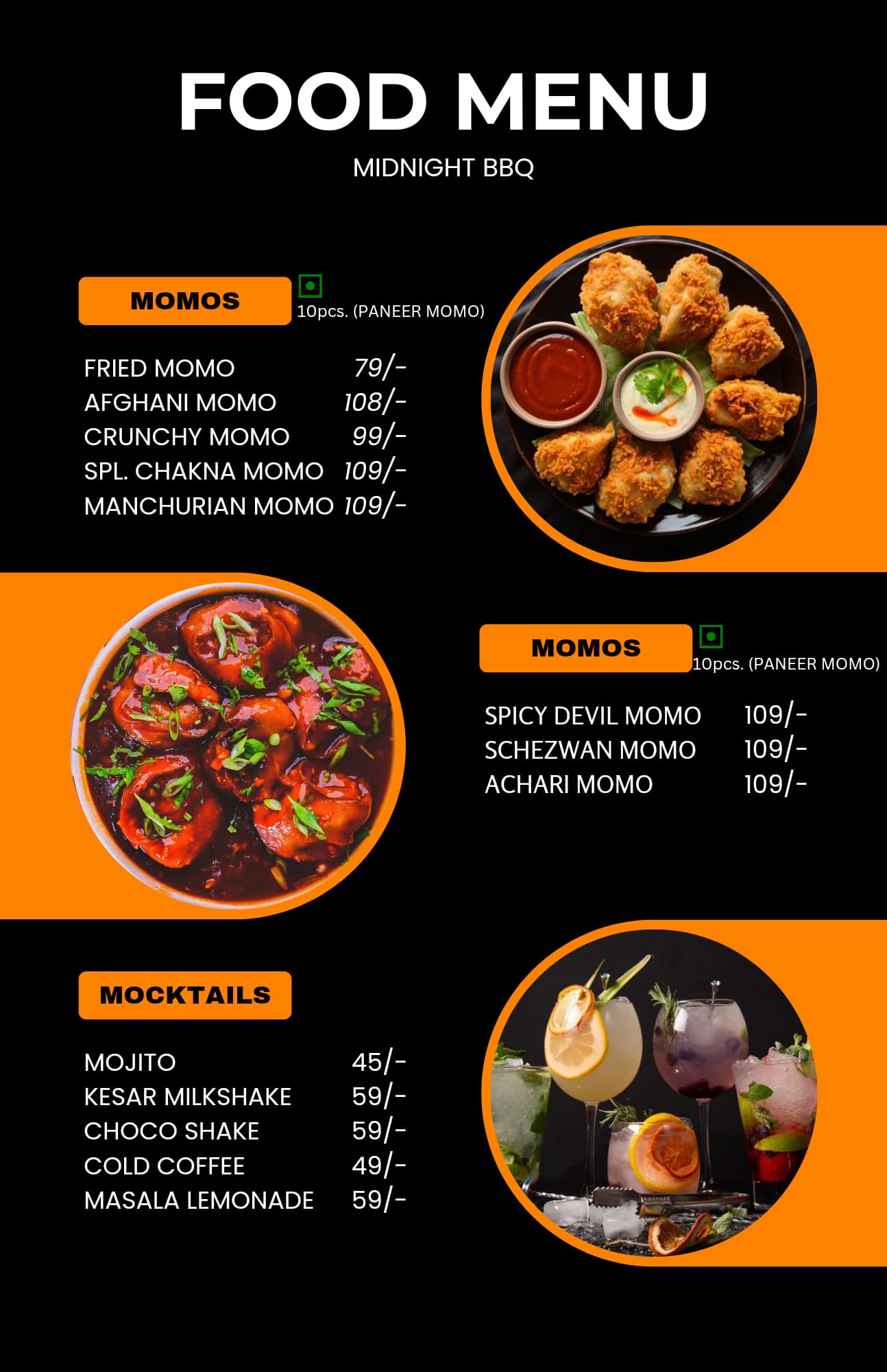 Menu of Midnight BBQ, Mukherjee Nagar, New Delhi