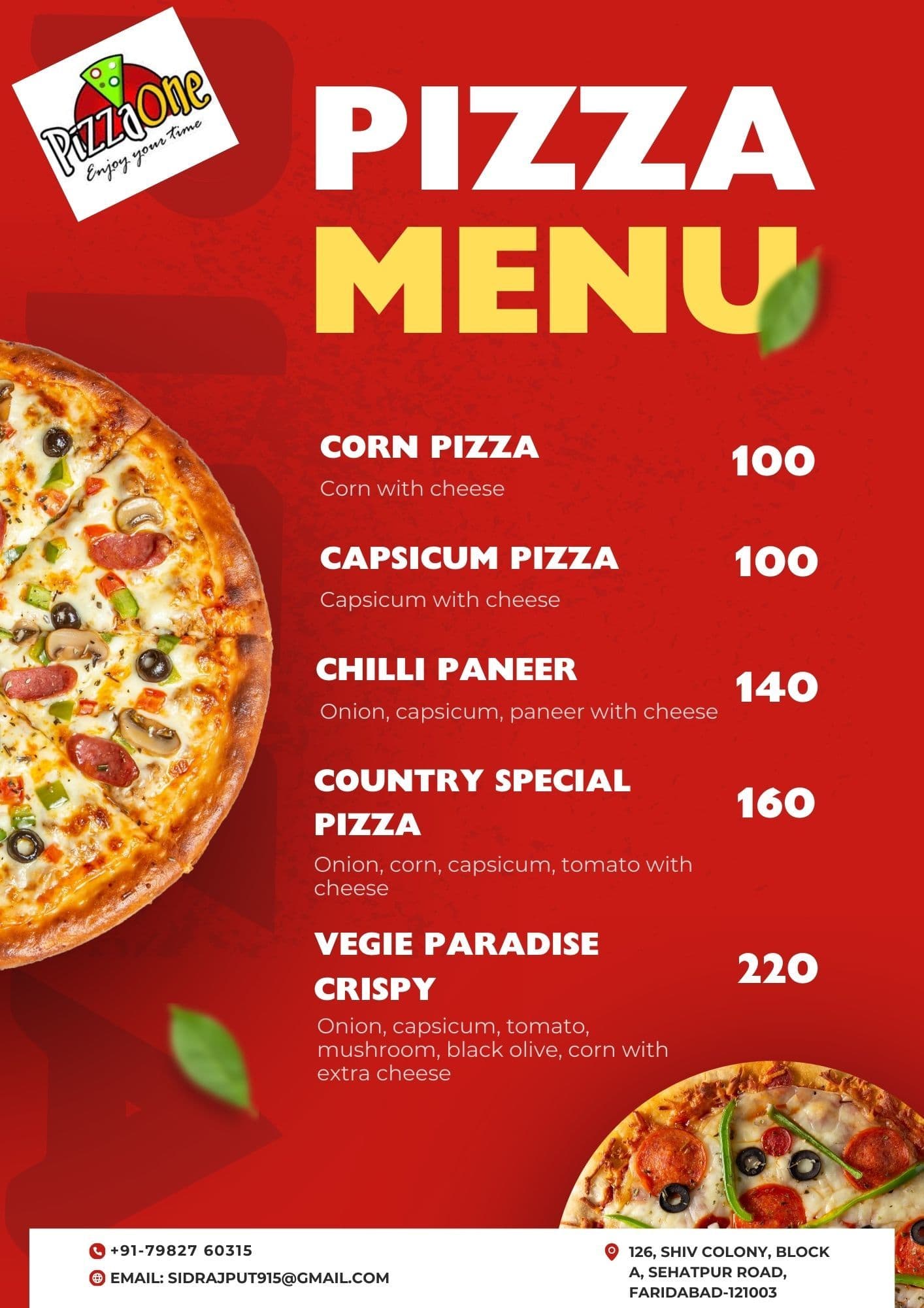 Menu of Pizza One, Sector 34, Faridabad