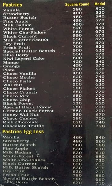Menu of Baker's Den, Ram Nagar, Vizag