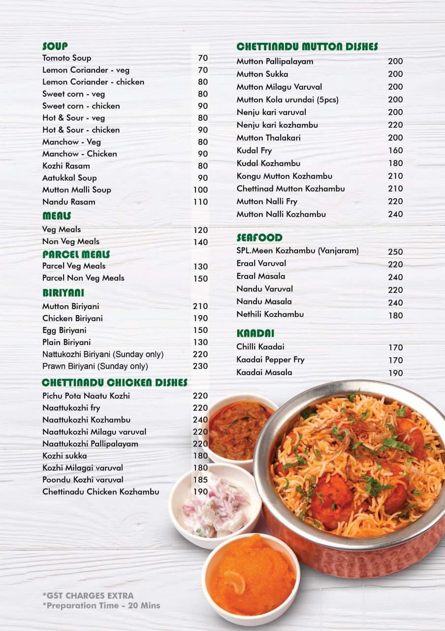 Menu at Raaju Sri Rayappas Restaurant, Coimbatore, Singapore Plaza