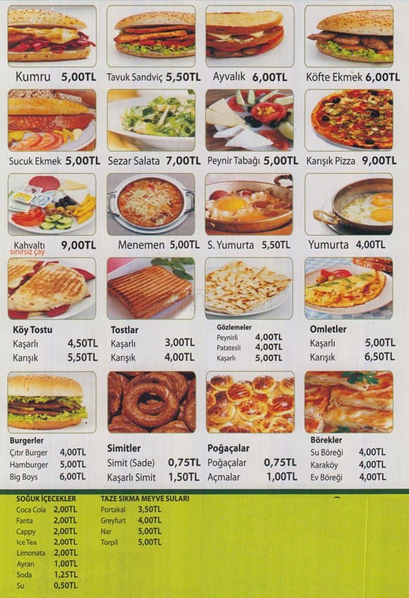 Menu at Belize, Ankara