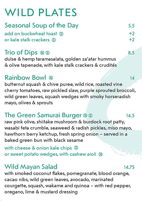 Menu at Wild Food Café restaurant, London, 1st Floor