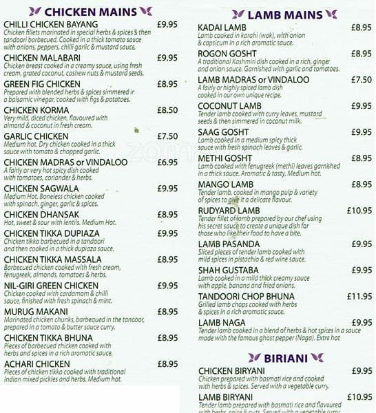 Menu at Kipling Indian Restaurant Ltd, London, 2 North Hill