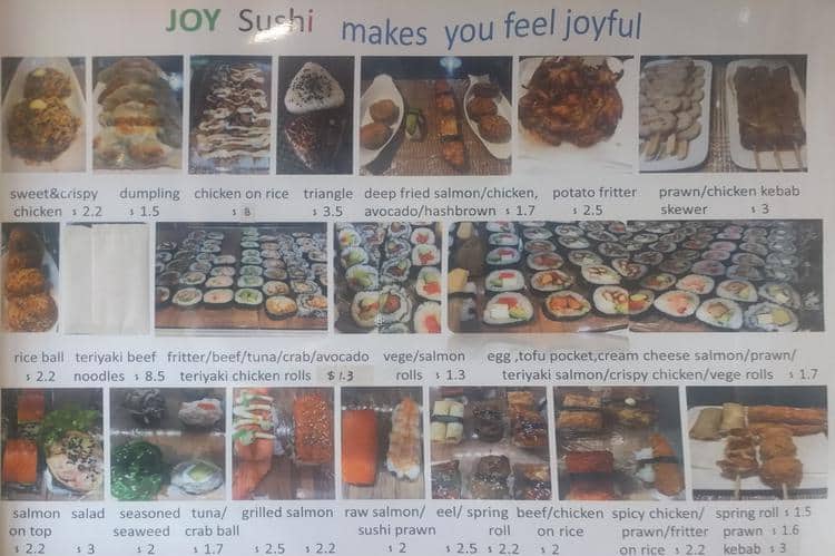 Menu at Joy Sushi Takeaways pub & bar, Auckland, 59 Edinburgh St