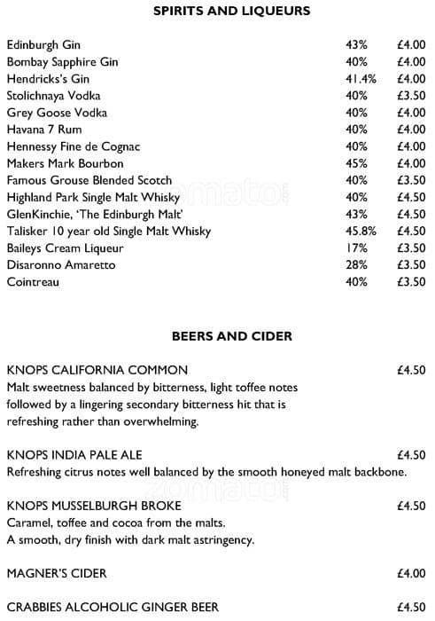 Menu at Colonnades at the Signet Library restaurant, Edinburgh