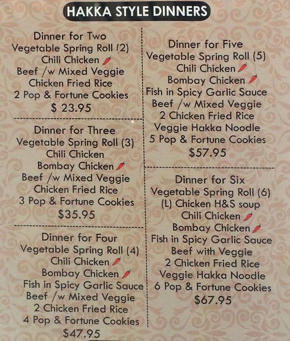 Menu at Super Hakka restaurant, Toronto