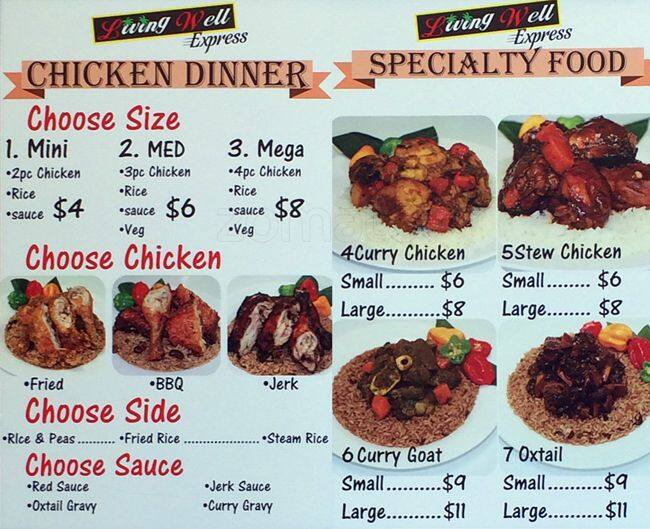 Menu at Living well restaurant, Toronto, Weston Rd