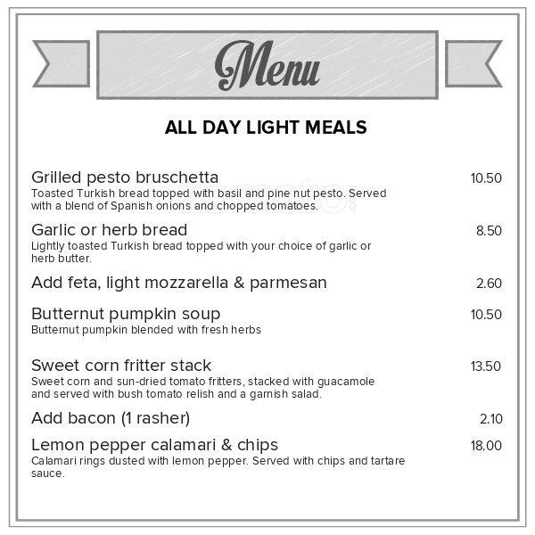 Menu at The Coffee Club, Tauranga, 10 Girven Road