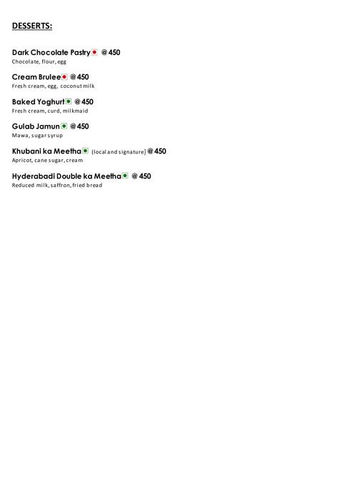 Menu at Feast - Sheraton, Hyderabad