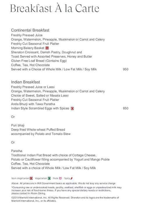 Menu of Feast - Sheraton Hyderabad Hotel, Financial District, Hyderabad