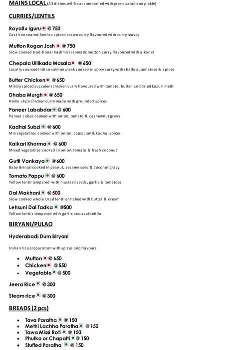 Menu at Feast - Sheraton, Hyderabad