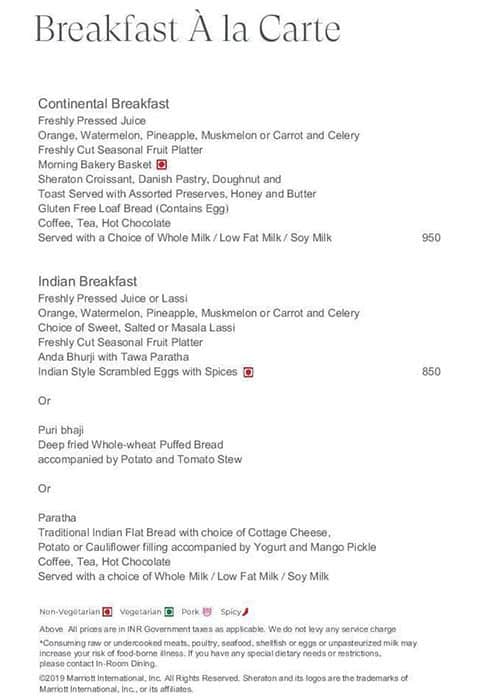 Menu of Feast - Sheraton Hyderabad Hotel, Financial District, Hyderabad