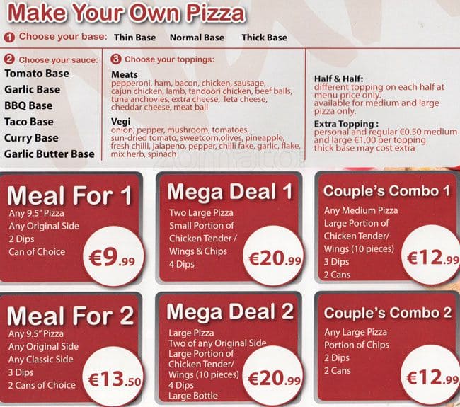 Menu at Nan's pizzeria, Dublin, Applewood Main Street