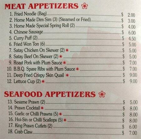 Ming Pavilion Menu, Menu v reštaurácii Ming Pavilion, Mooroolbark ...