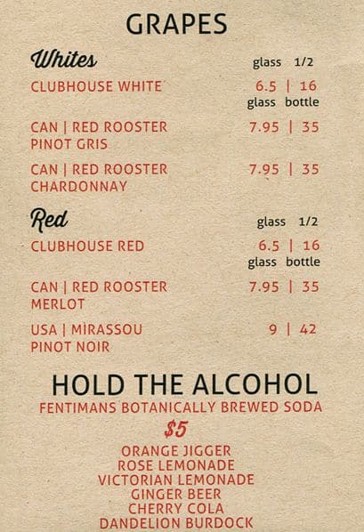 Menu at Mulligan's House & Bistro restaurant, Burnaby