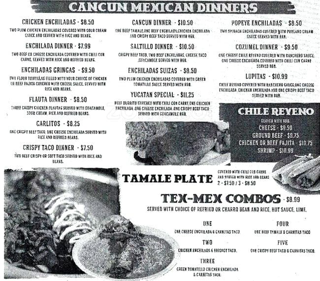 Menu at Cancun Mexican Restaurant, Fort Worth