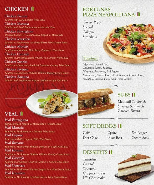 Menu at Fortuna Italian Restaurant, Fort Worth