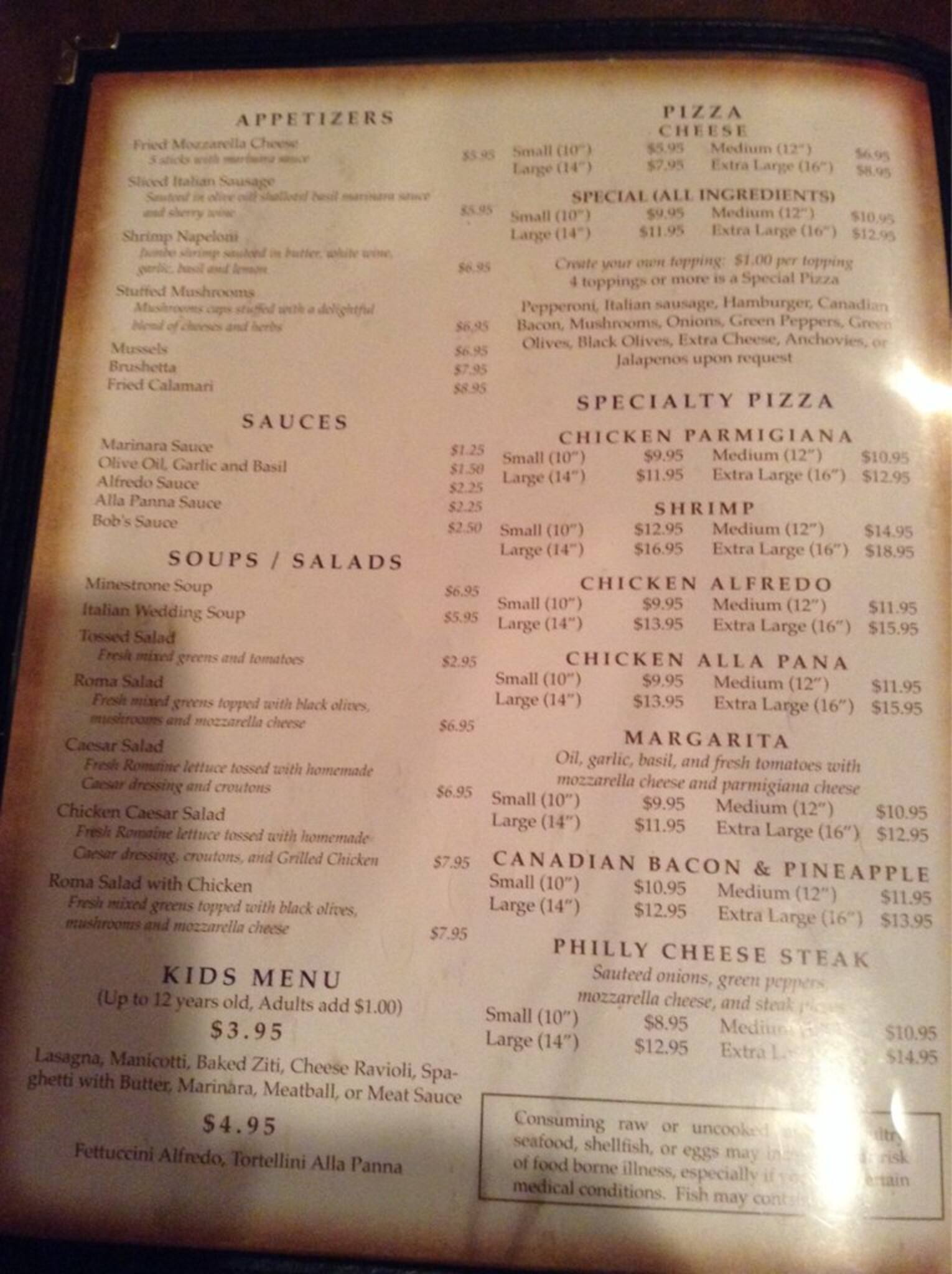 Menu at Roma restaurant, Durant, 121 W Main St
