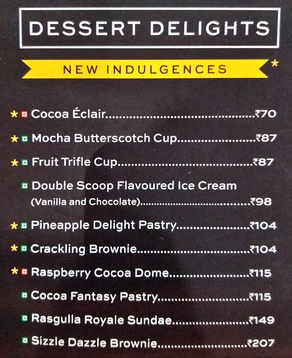 Menu at Cafe Coffee Day, Gurugram, Huda City Center Metro Station