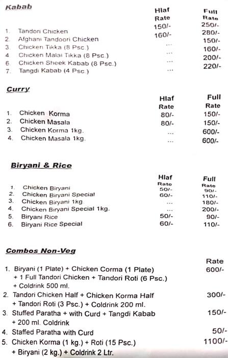 Menu at Taj Roti Shop, Nagpur