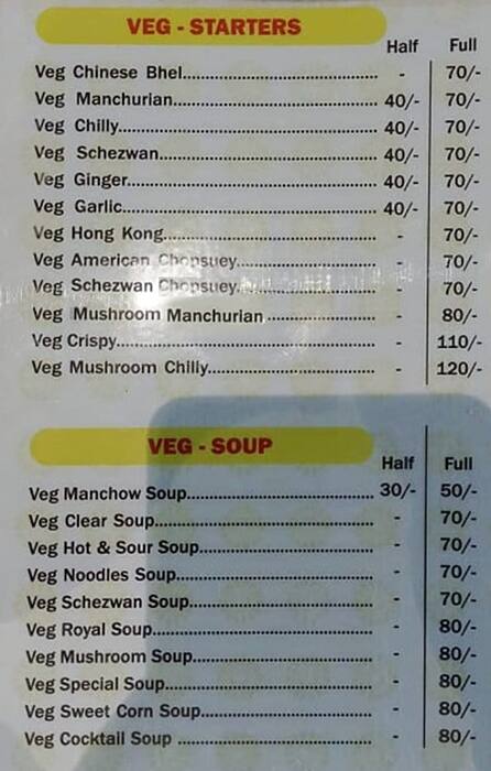 Menu of PP Family Chinese Corner, Nalasopara, Mumbai