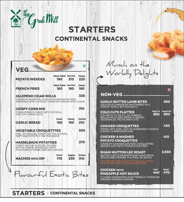 Menu of The Grub Mill, Sector 71, Mohali