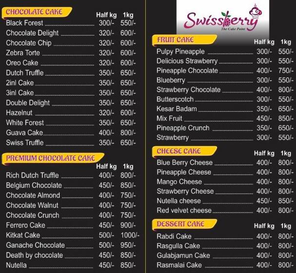 Menu of Swissberry The Cake Point, Worli, Mumbai