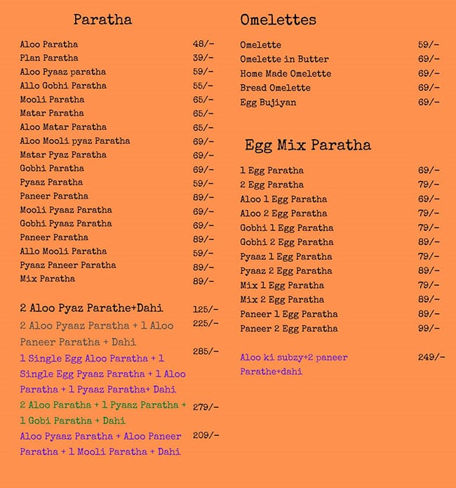 Menu of Paratha By Engineers, Gaur City 2, Greater Noida