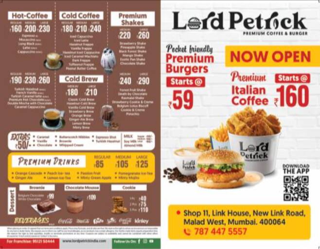 Menu of Lord Petrick, Malad West, Mumbai