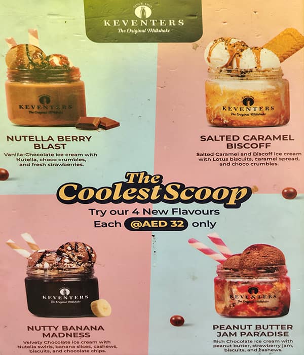 Menu of Keventers, Al Safa, Dubai