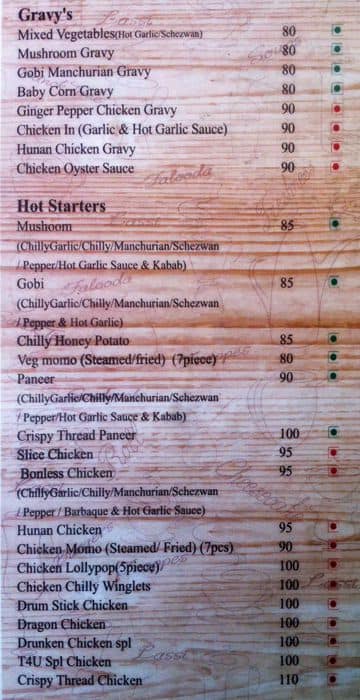 Menu at T4U, Bengaluru