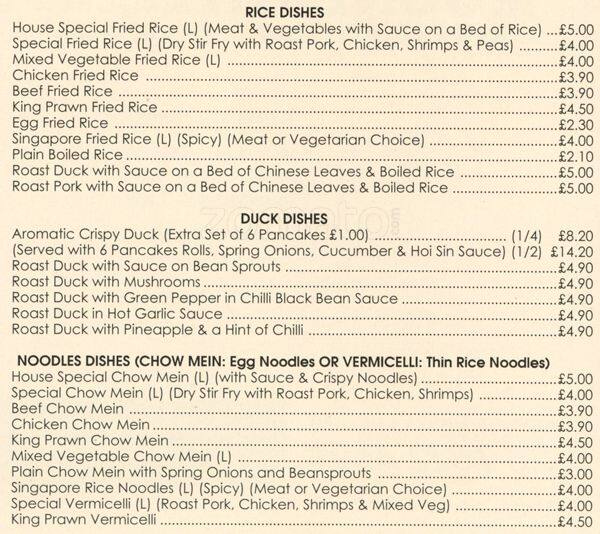 Menu at Moonlight restaurant, London, 37 Queenstown Rd