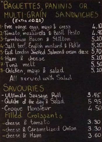 Menu at Nice Croissant cafe, London