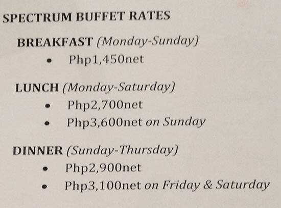 Menu at Spectrum restaurant, Makati, Makati Ave