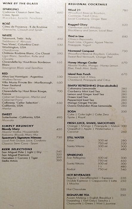 Menu at Spectrum restaurant, Makati, Makati Ave