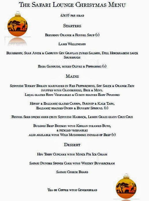 Menu at The Safari Lounge pub & bar, Edinburgh