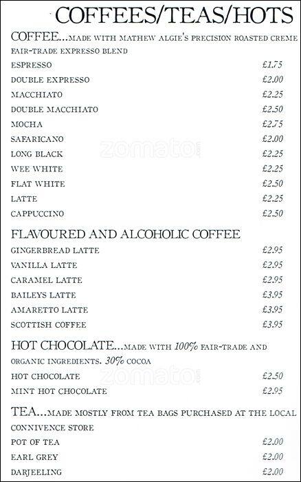 Menu at The Safari Lounge pub & bar, Edinburgh