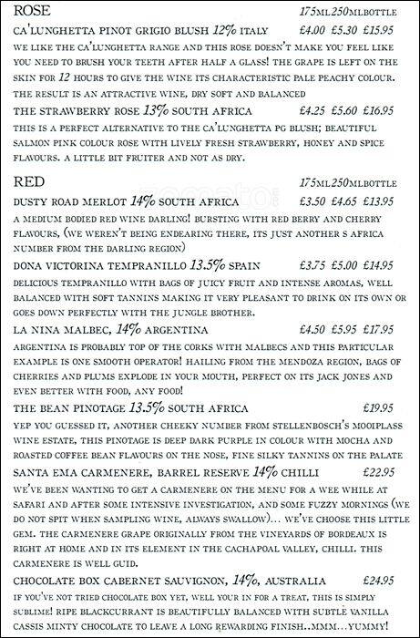 Menu at The Safari Lounge pub & bar, Edinburgh