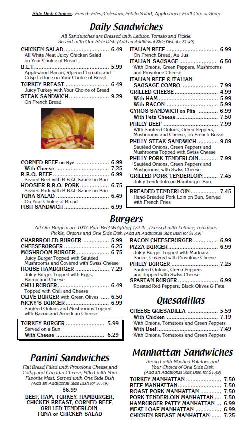 Menu at Paragon Restaurant, Indianapolis