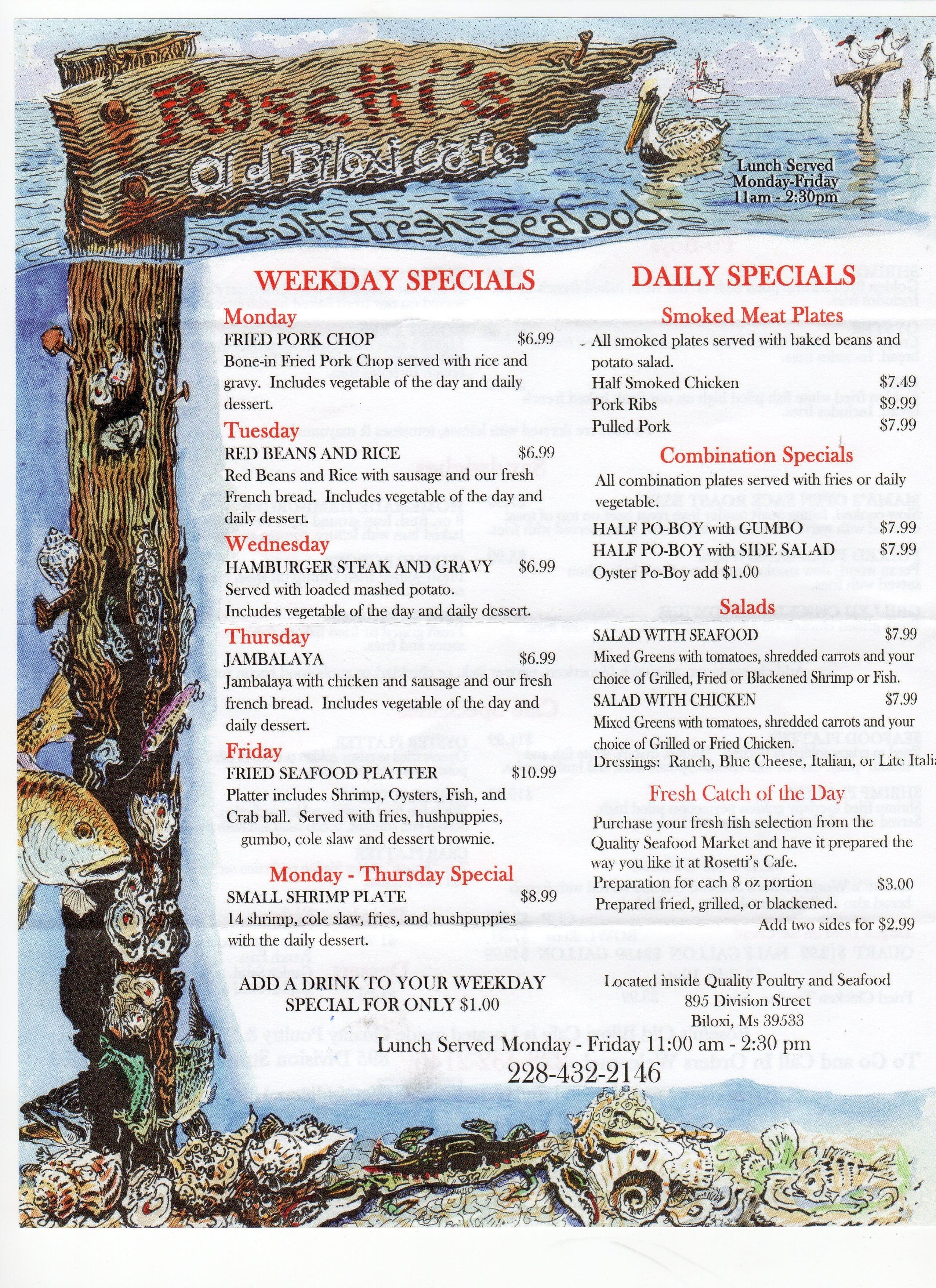 Menu at Rosetti's Cafe, Biloxi