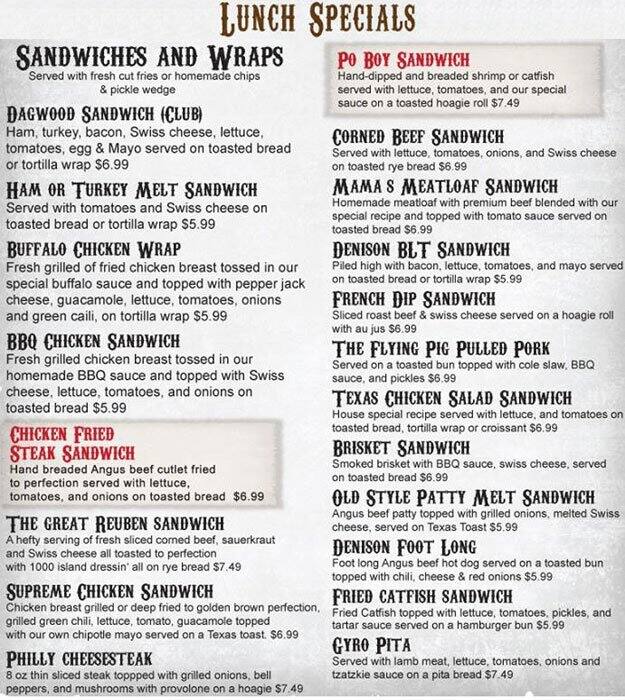 Menu at Country Garden Cuisine steakhouse, Denison