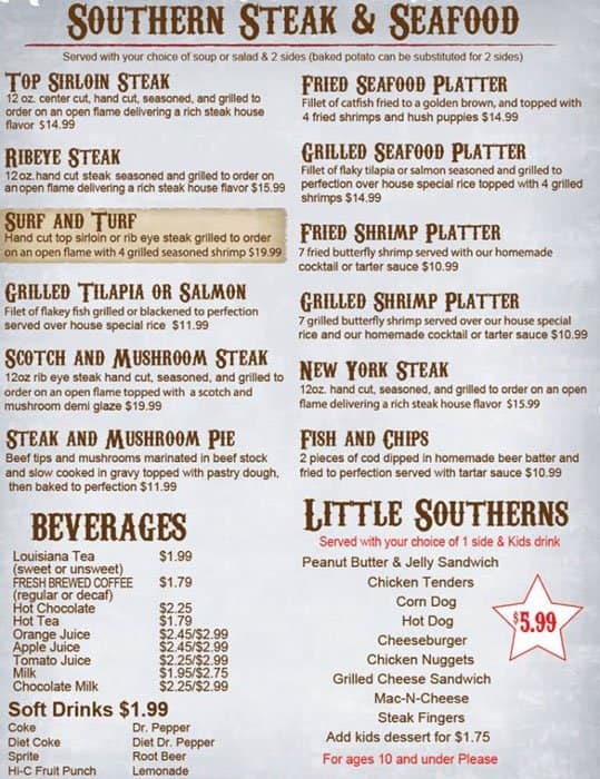 Menu at Country Garden Cuisine steakhouse, Denison