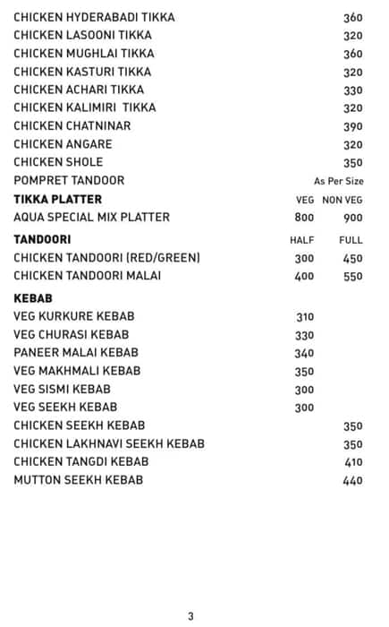 Menu at Aquafire, Mumbai, floor no 5- 10