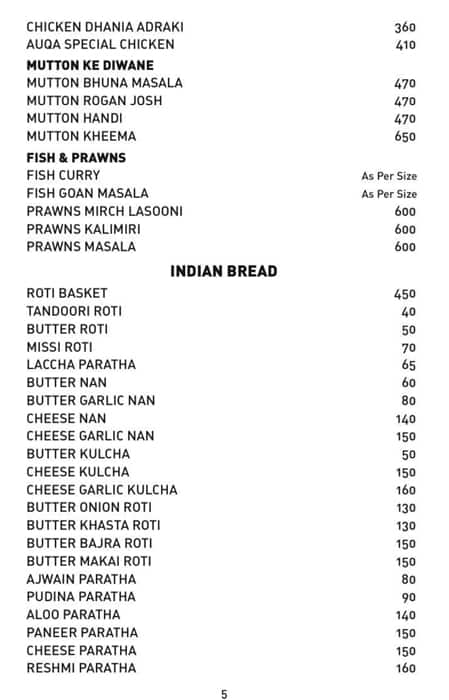 Menu at Aquafire, Mumbai, floor no 5- 10